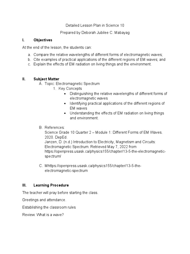 Lesson Plan-Electromagnetic Spectrum | PDF | Electromagnetic Spectrum ...