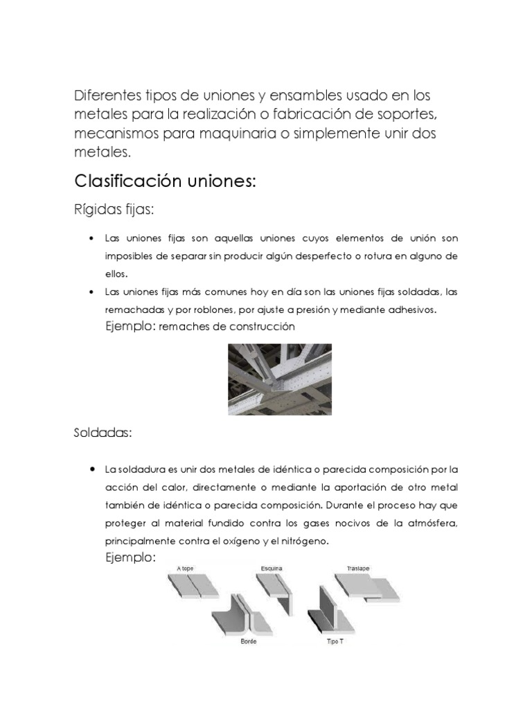 Tipos de Uniones y Ensambles Metálicos | PDF | Tornillo | Remache