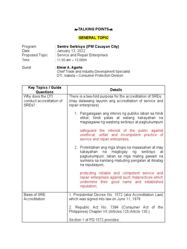 TALKING POINTS SREs | PDF | Insurance | Justice