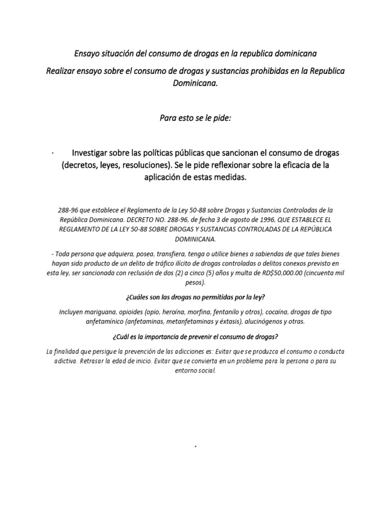 Ensayo Situación Del Consumo de Drogas en La Republica Dominicana | PDF | Comercio ilegal de ...