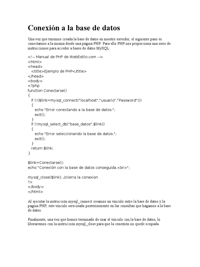 Conexión a la base de datos | PDF | Autenticación | Php