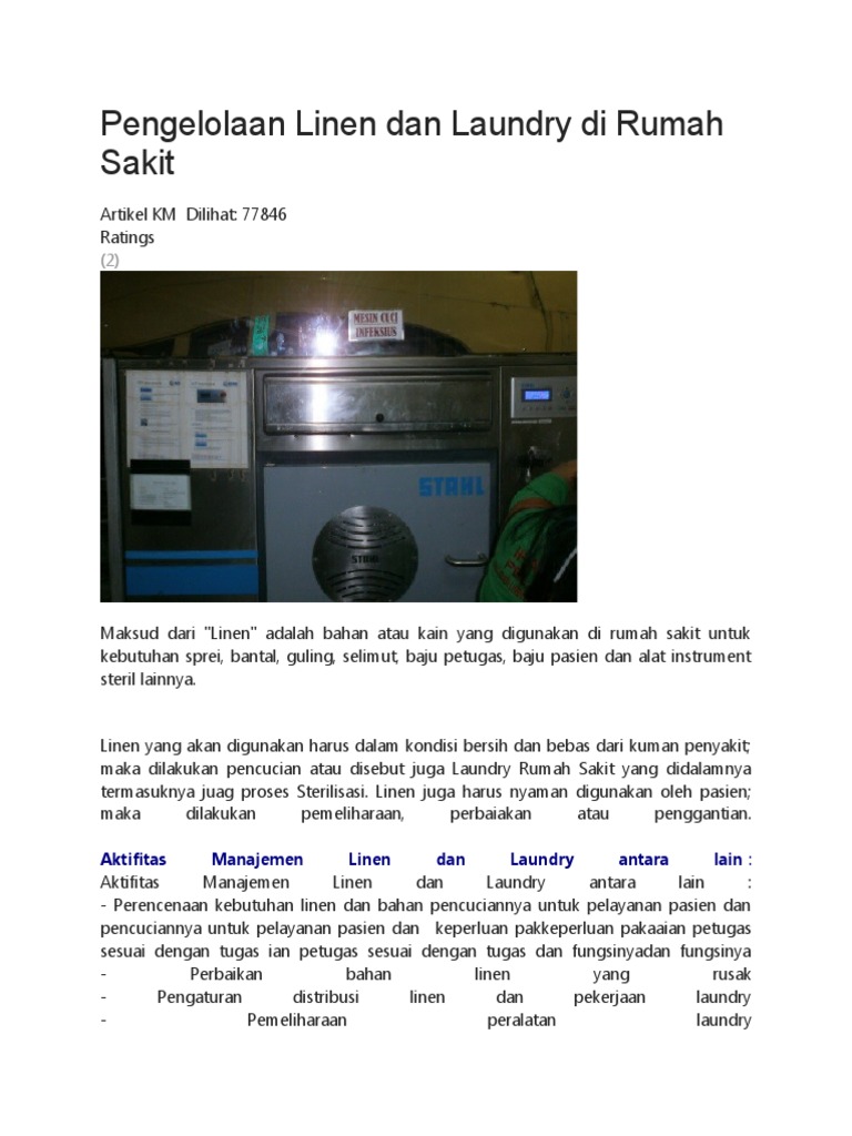 Manajemen Linen dan Laundry Rumah Sakit | PDF | Griya & Taman | Sains ...