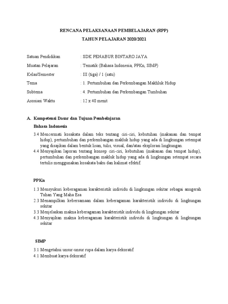 Contoh Rencana Pelaksanaan Pembelajaran 1 | PDF