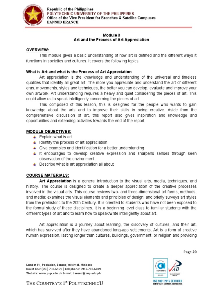 Art Appreciation Module # 3 | PDF | Perception | Senses