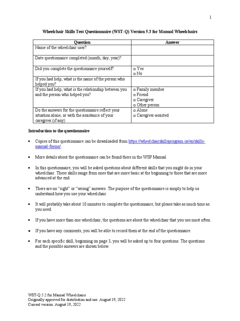 SCRIPT WST Q 5.3.1manual | PDF | Wheelchair | Questionnaire