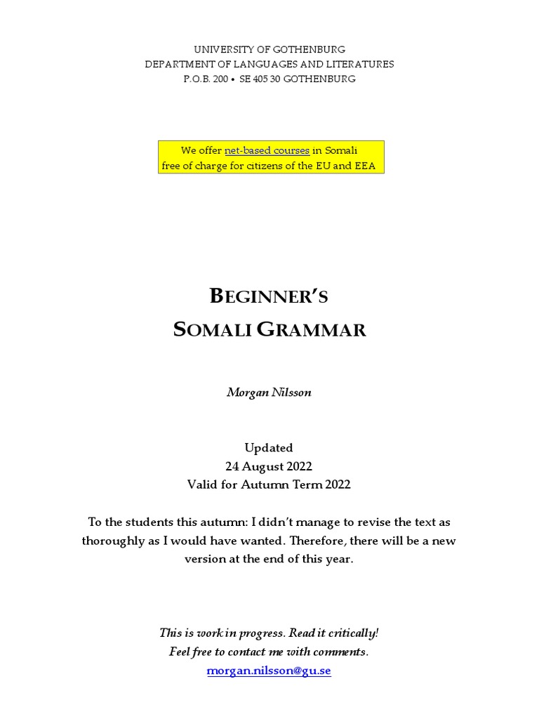 Beginner's Somali Grammar | PDF | Clause | Verb