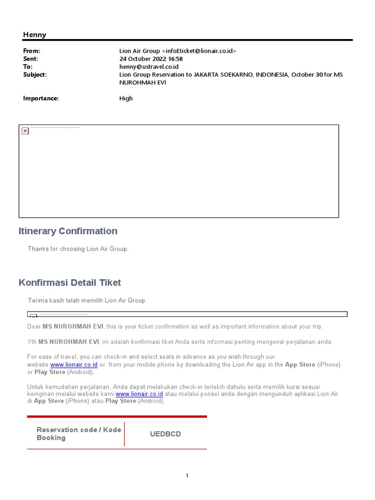 (Tiket 2) JT 811 - 30 Oktober - LBJ SUB - 10.10 10.40 Dan ID 6581 - 30 Oktober 2022 - SUB CGK ...