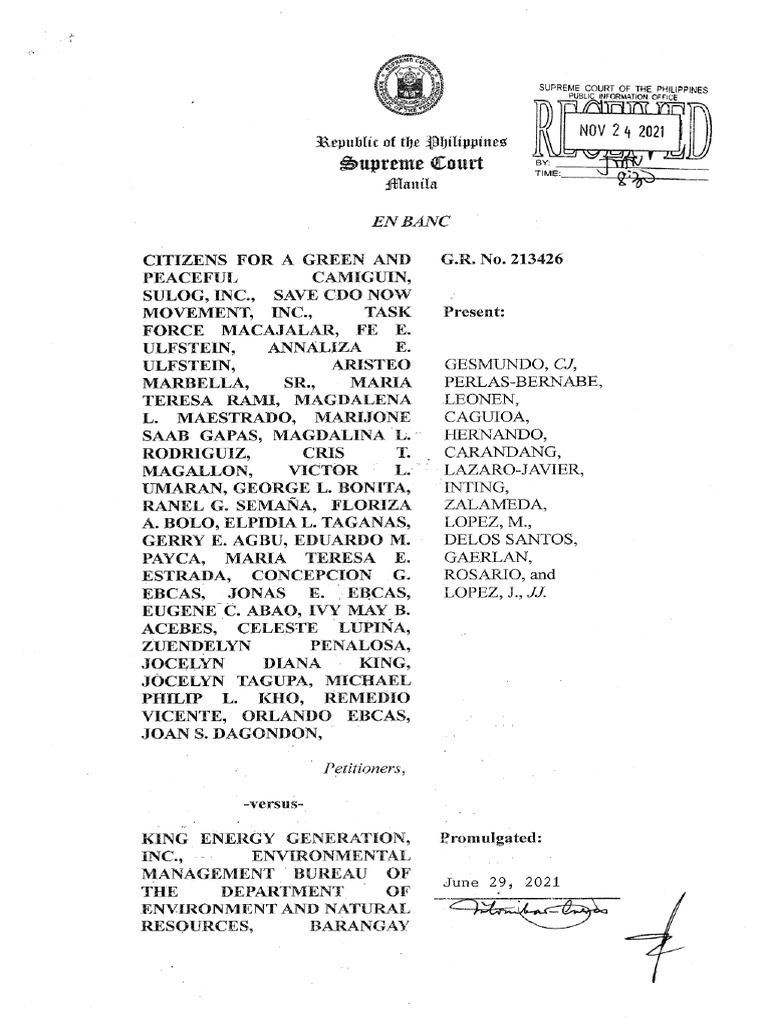 Citizens for a Green and Peaceful Camiguin, Sulog, Inc., et al. Vs ...