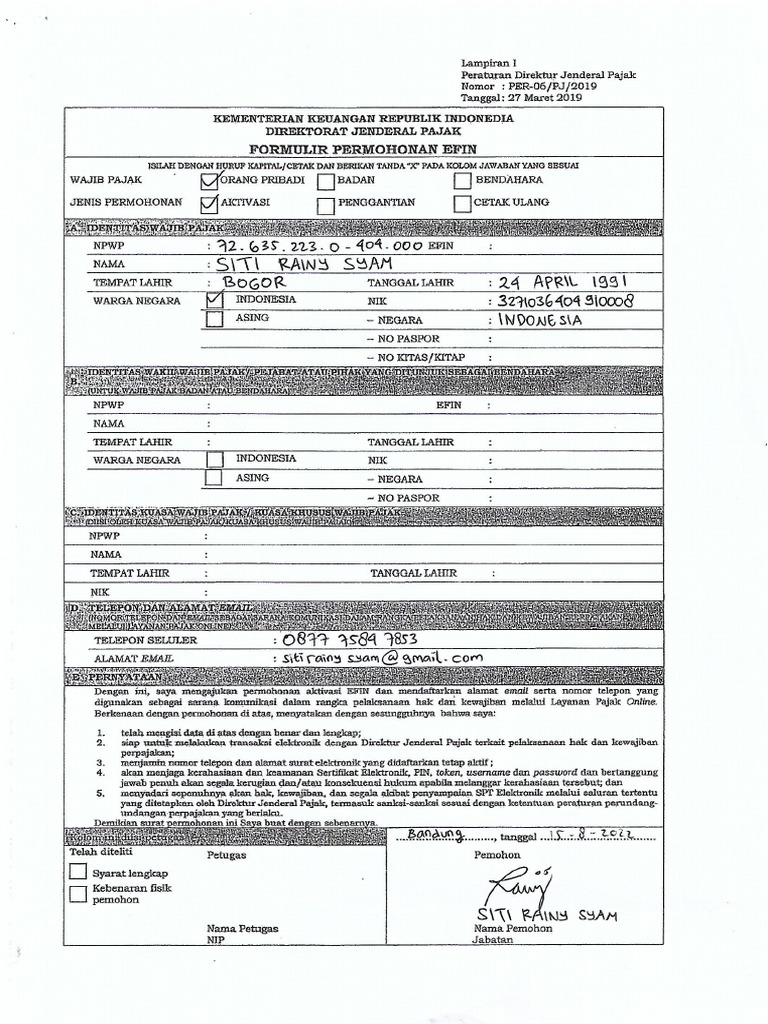 Form Permohonan Efin | PDF