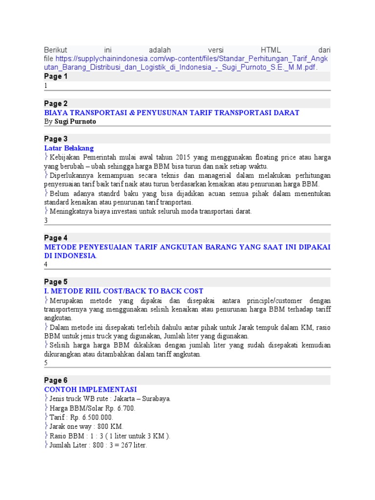 Cara Perhitungan Ongkos Angkut Truk | PDF