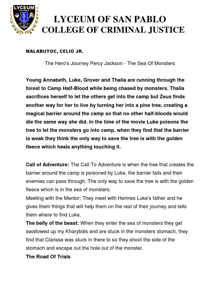 Analyzing Percy Jackson's Hero's Journey in "The Sea of Monsters | PDF