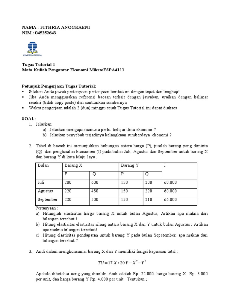 Tugas Tutorial 1 | PDF | Pengelolaan Keuangan & Uang