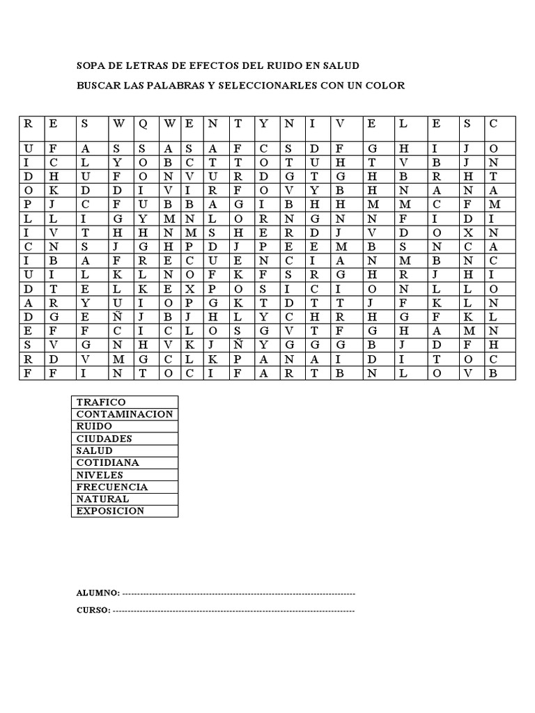 (N2) Sopa de Letras de Efectos Del Ruido en La Salud | PDF