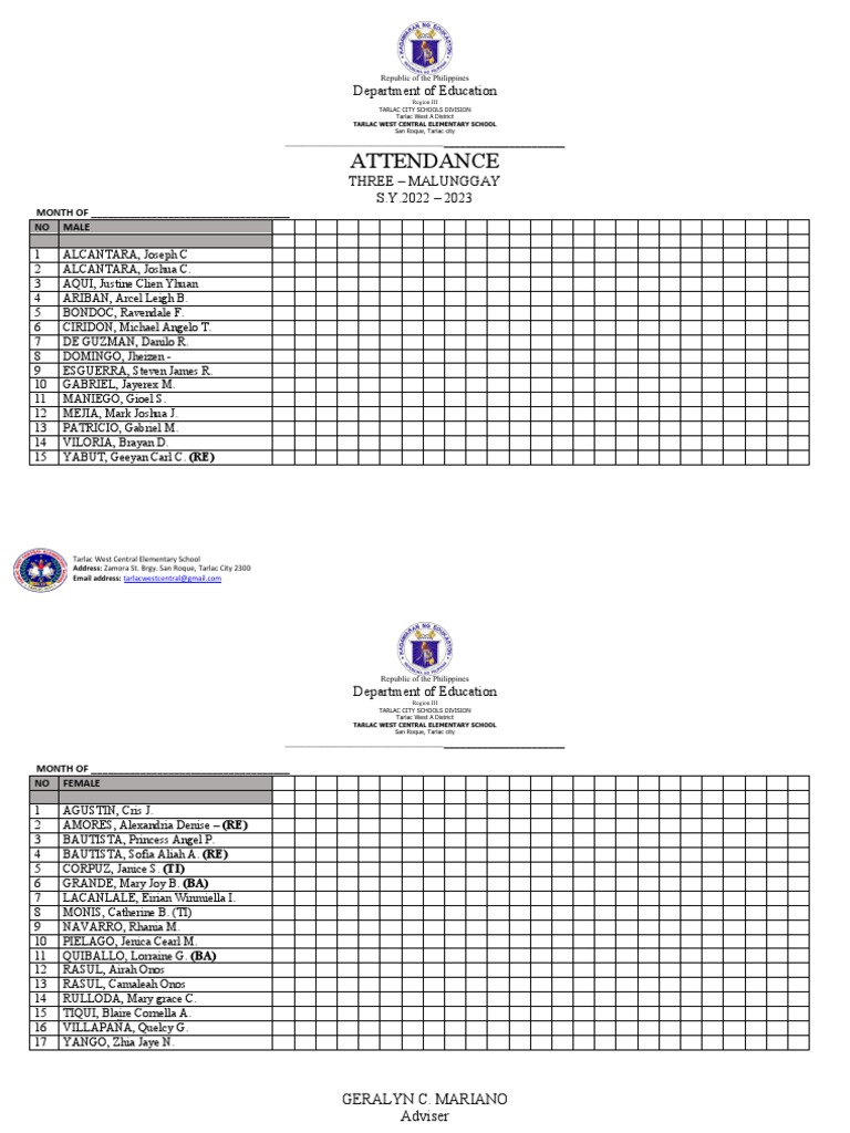 Attendance 2022 2023 | PDF