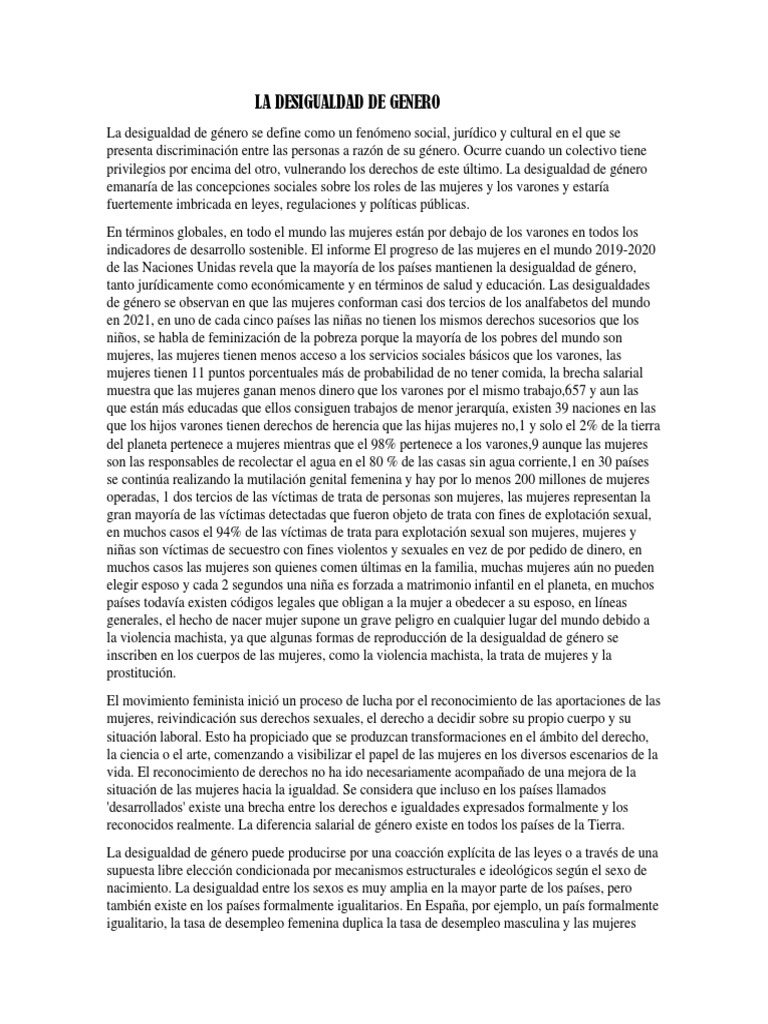 La Desigualdad de Genero | PDF | Estudios de género | Desigualdad de género