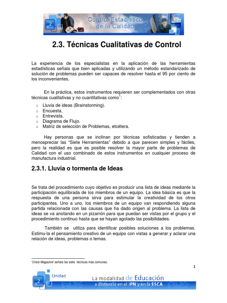 Calidad U2 Act3 Tecnicas Cualitativas Control | PDF | Cuestionario | Lluvia de ideas