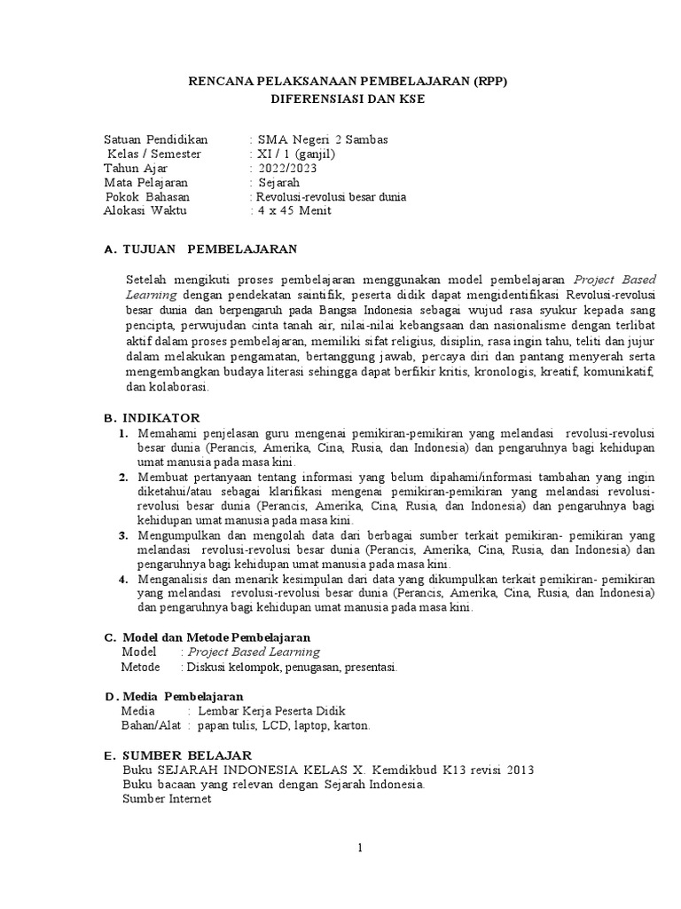 RPP Diferensiasi Dan KSE | PDF | Seni | Sains & Matematika