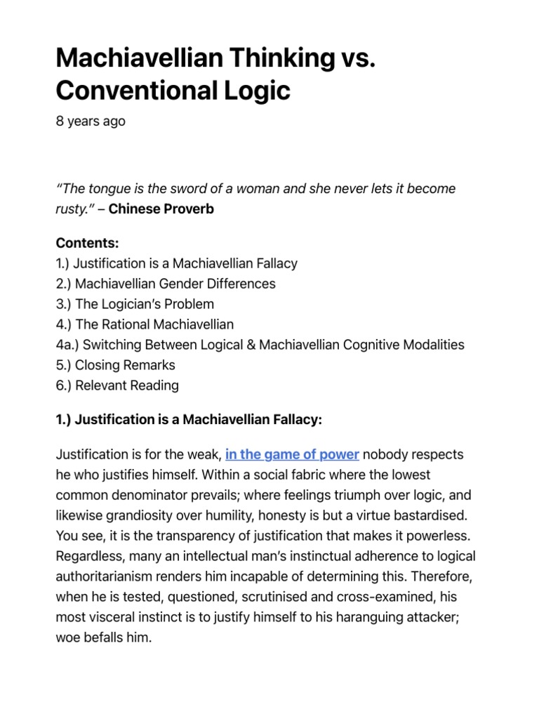 Machiavellian Thinking vs. Conventional Logic - Illimitable Men | PDF ...