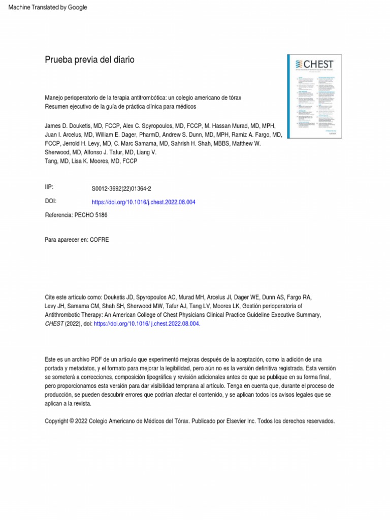 Perioperative Management of Antithrombotic Therapy CHEST (Esp) | PDF ...