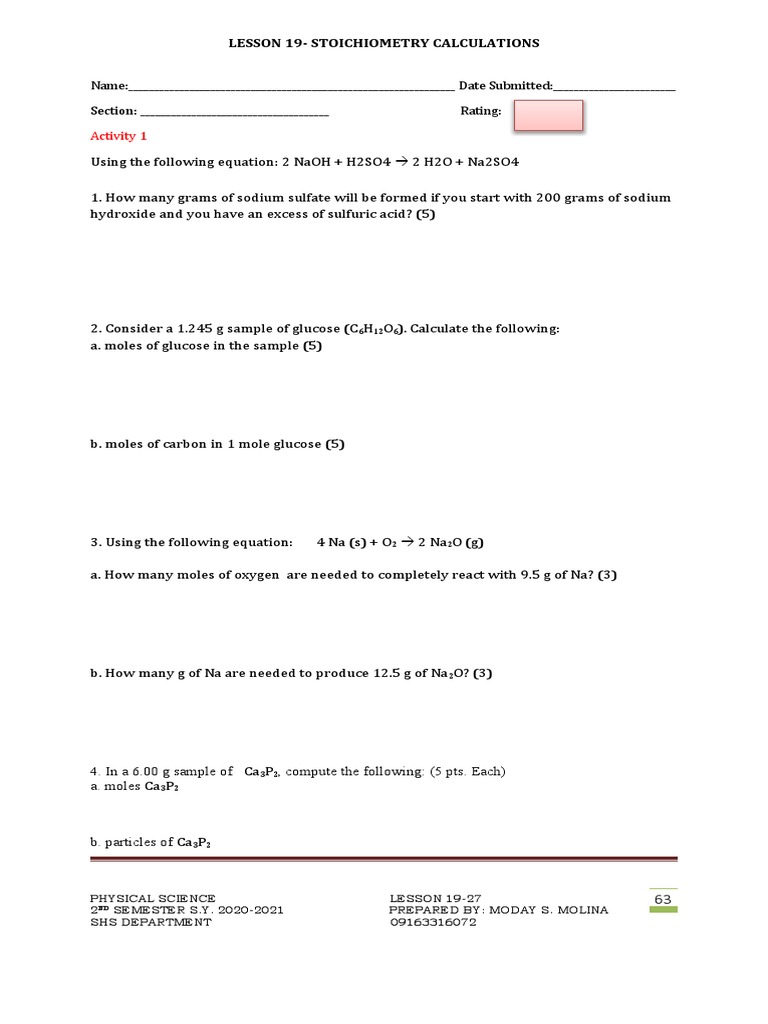 Lesson 19 | PDF | Sodium | Stoichiometry