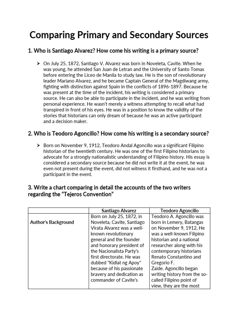 Activity 1 Comparing Primary and Secondary Sources | PDF | Philippines