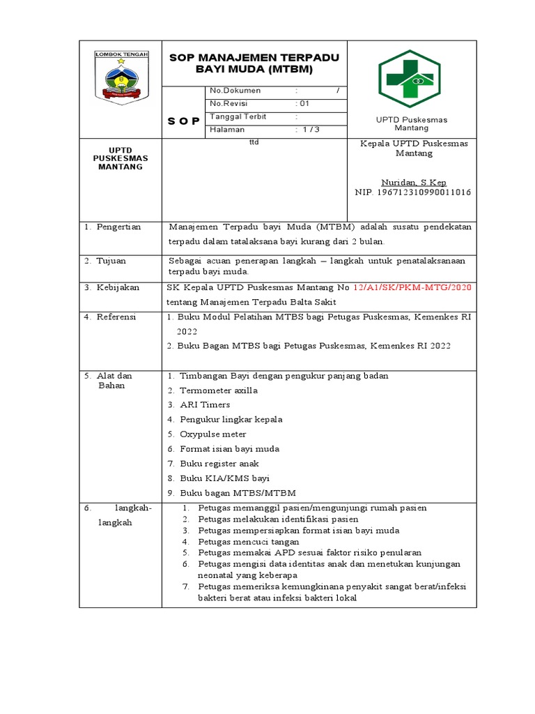 Sop MTBM Mantang Edit | PDF | Kesehatan Holistik