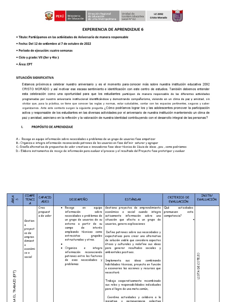 Eda #6 Ept 2022 3ero y 4to | PDF | Aprendizaje | Iniciativa empresarial