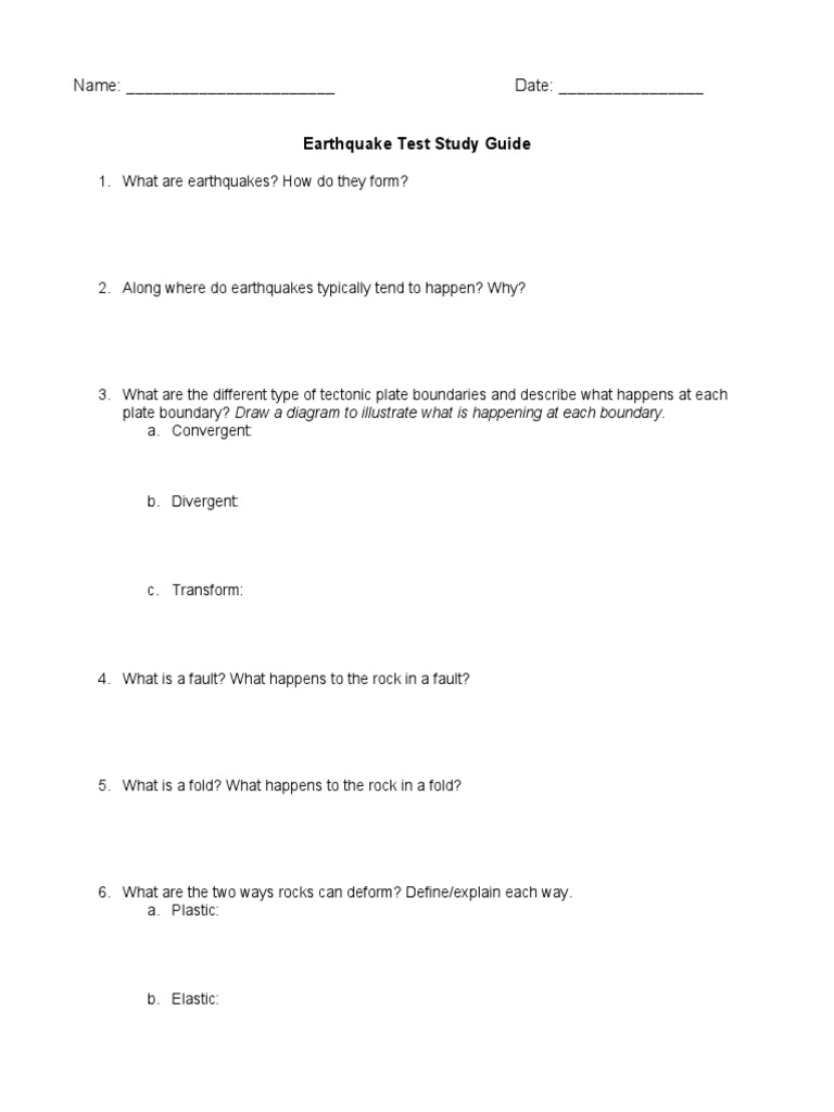 Earthquake Test Study Guide | PDF