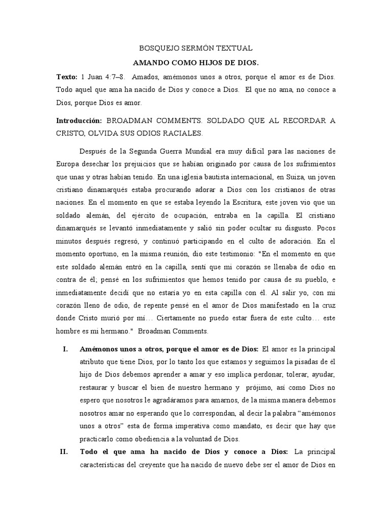 Sermon Textual Bosquejo | PDF | Amor | Dios