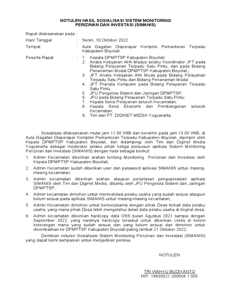 Notulen Hasil Rapat New | PDF