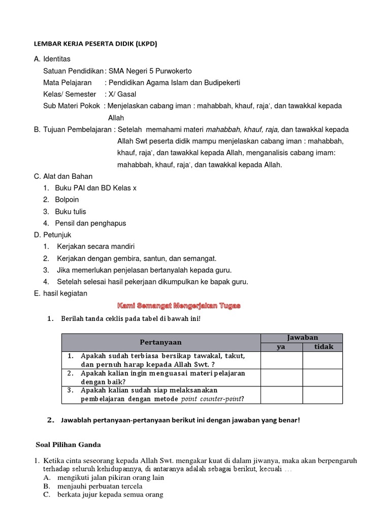 Lembar Kerja Peserta Didik | PDF