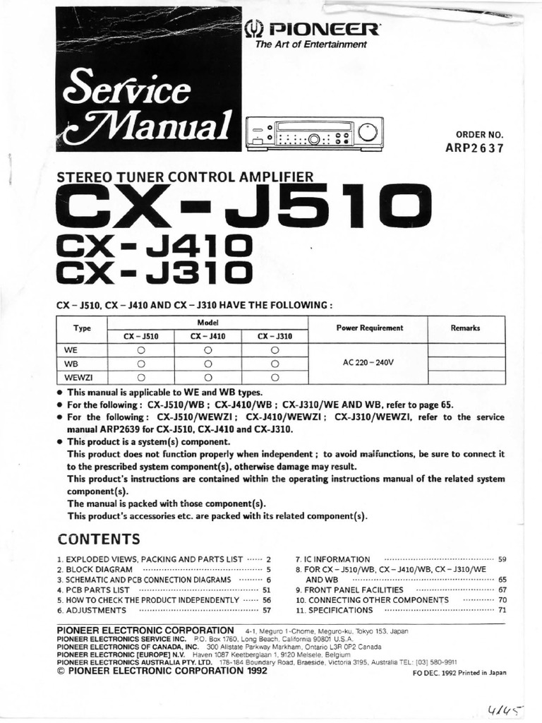 Pioneer Cx-j310 Cxj410 Cx-j510 Arp2637 SM | PDF | Resistor | Printed Circuit Board
