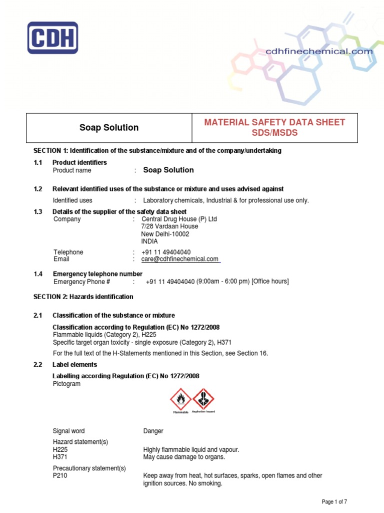 31 1425124423 SoapSolution-MSDS | PDF | Toxicity | Physical Sciences