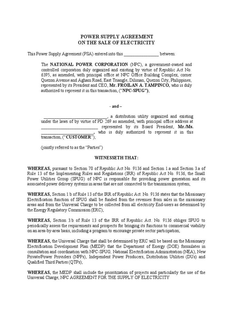 Power Supply Agreement | PDF | Indemnity | Breach Of Contract