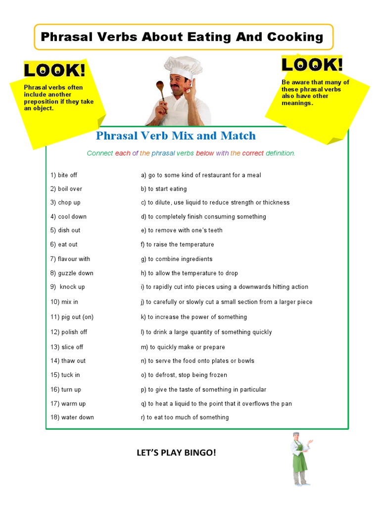 Phrasal Verbs About Cooking CLT Communicative Language Teaching ...