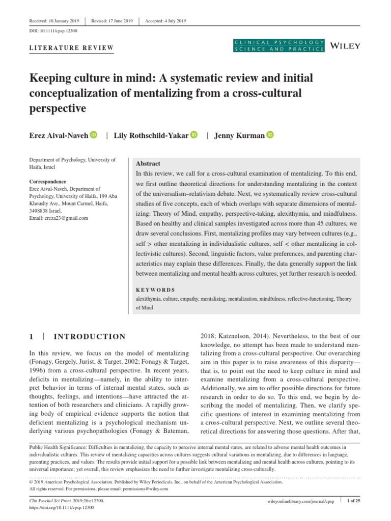 (2019) - Keeping Culture in Mind A Systematic Review and Initial Conceptualization of ...