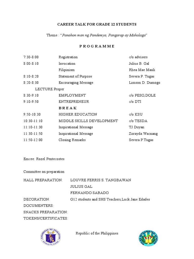 Career Talk Rationale | PDF | Educational Stages