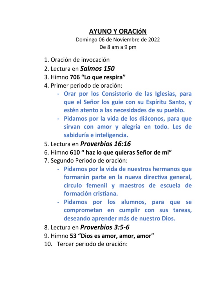 ¡Listo! AYUNO Y ORACIóN y Culto de Aposento Alto Del 06 de Noviembre | PDF | Oración