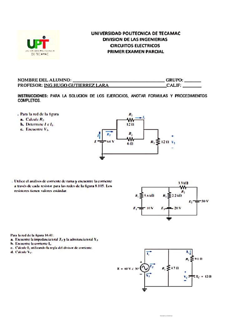 Examen Circuitos | PDF Examen Circuitos | PDF