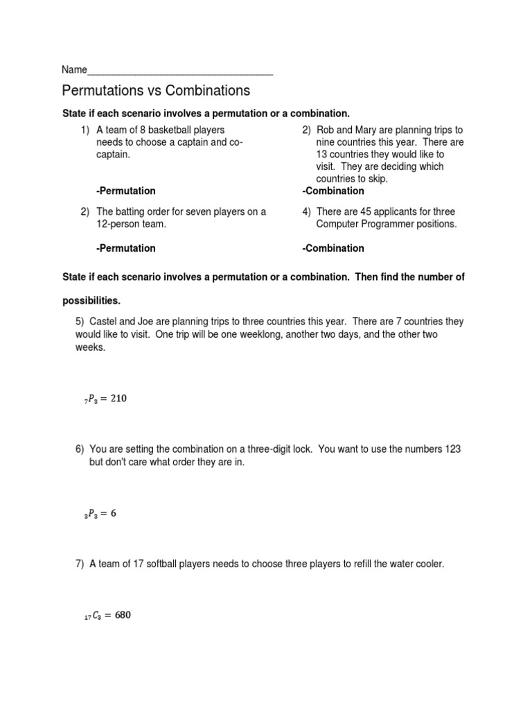 Permutations and Combinations Scenarios | PDF | Sports & Recreation | Teaching Methods & Materials