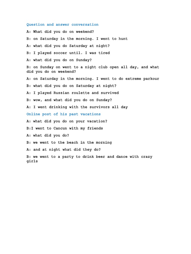 Weekend and Vacation Activities Chat | PDF | Art