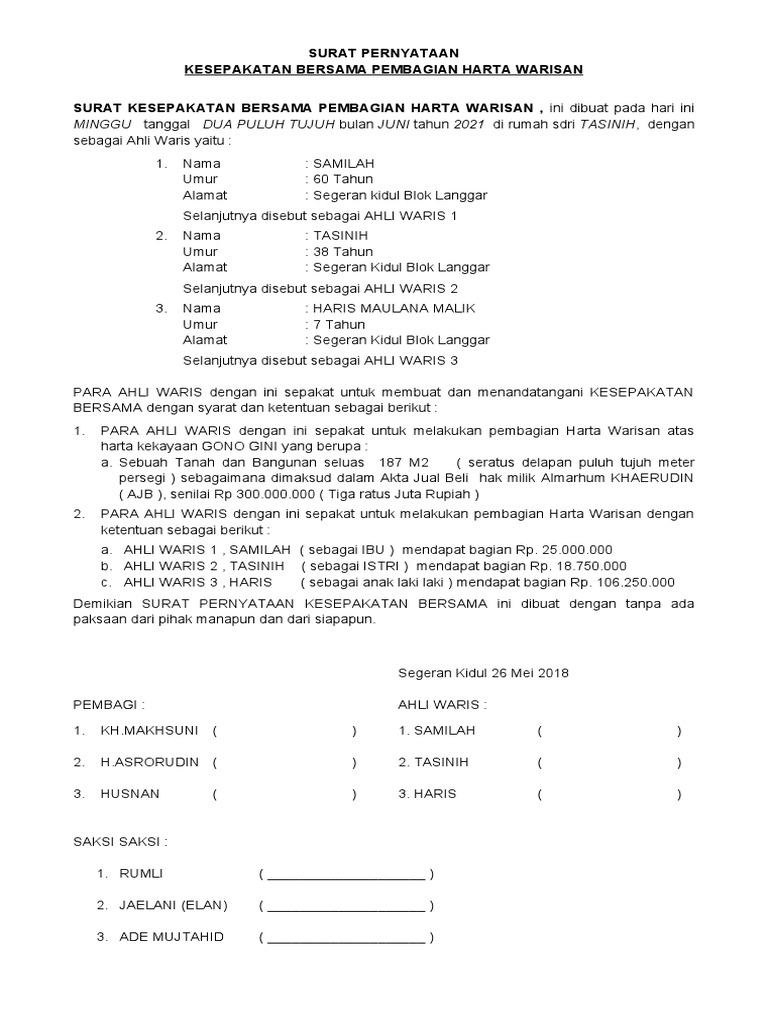 Contoh Surat Pernyataan Warisan | PDF | Olahraga & Rekreasi