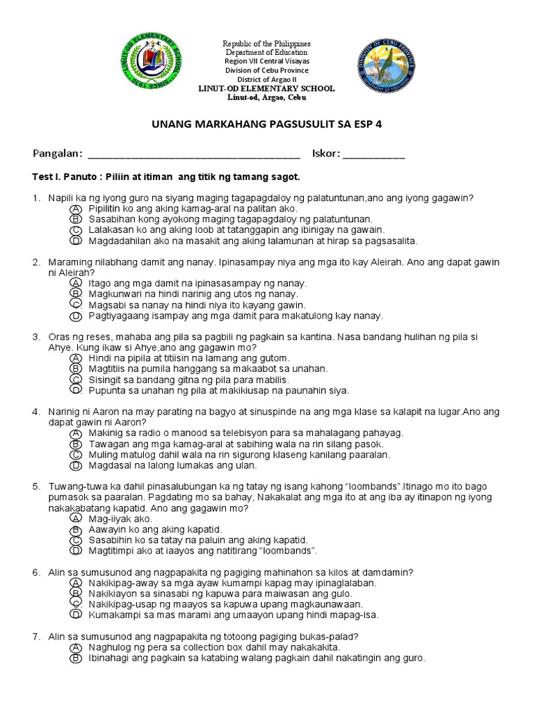 ESP - Unang Markahan | PDF