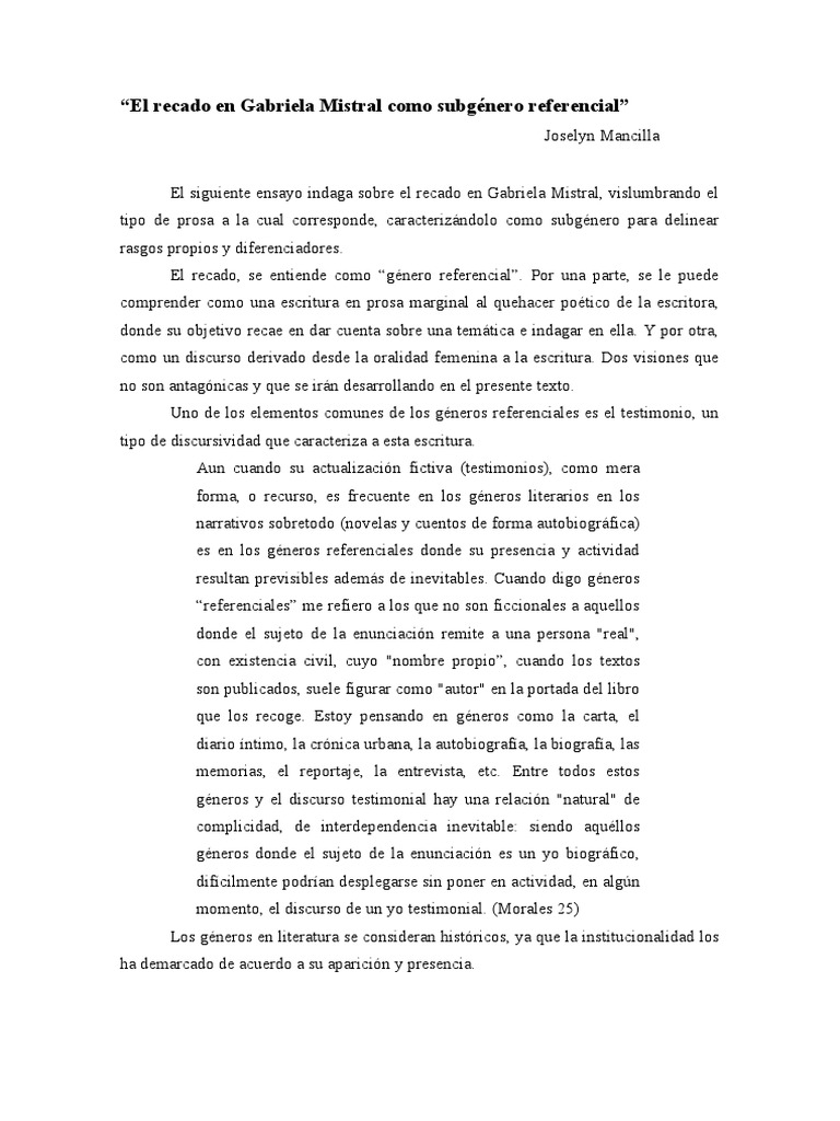 El recado como subgénero en Mistral | PDF | Prosa | Escritores