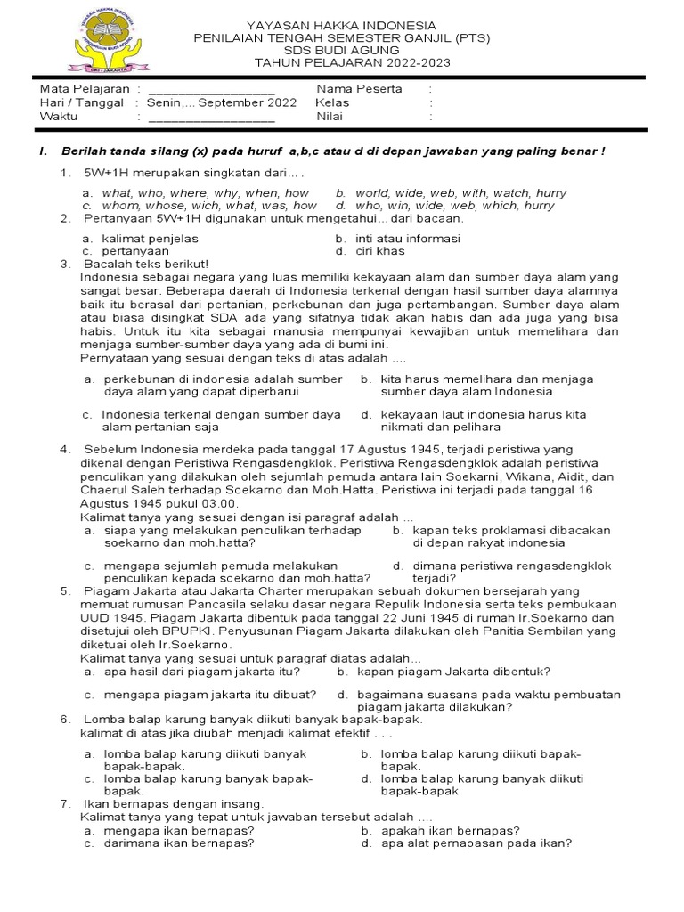 Soal PTS B. INDO | PDF