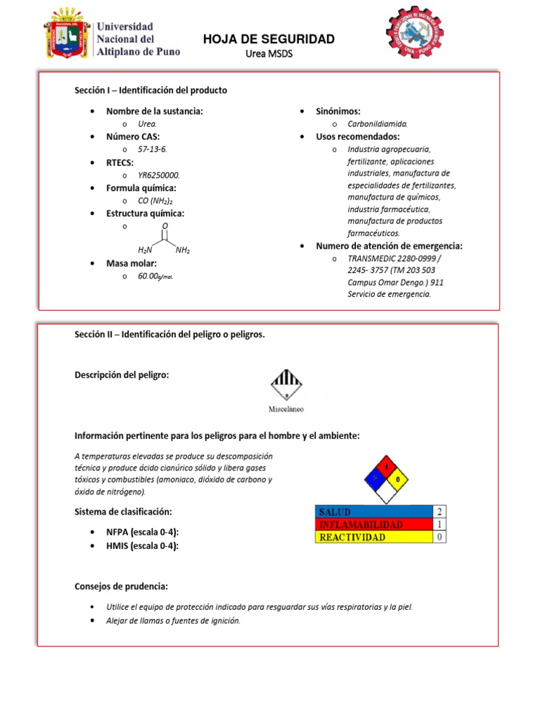 Hoja de Seguridad III - Urea | PDF