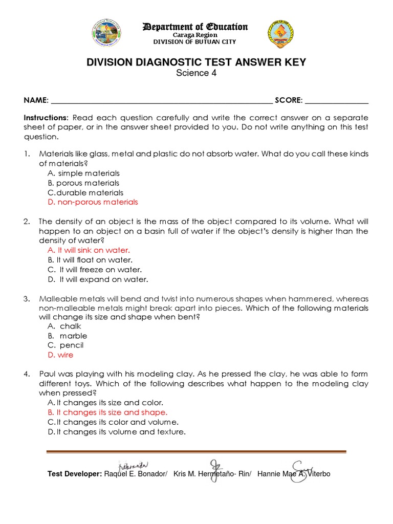 Science4 - Answer Key - DAT | Download Free PDF | Water | Parasitism