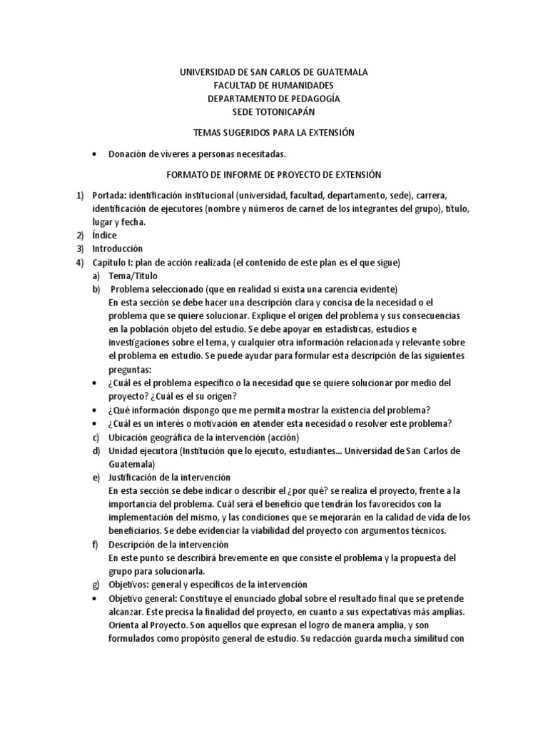 Guia para El Informe Del Proyecto de Extension | PDF | Presupuesto ...