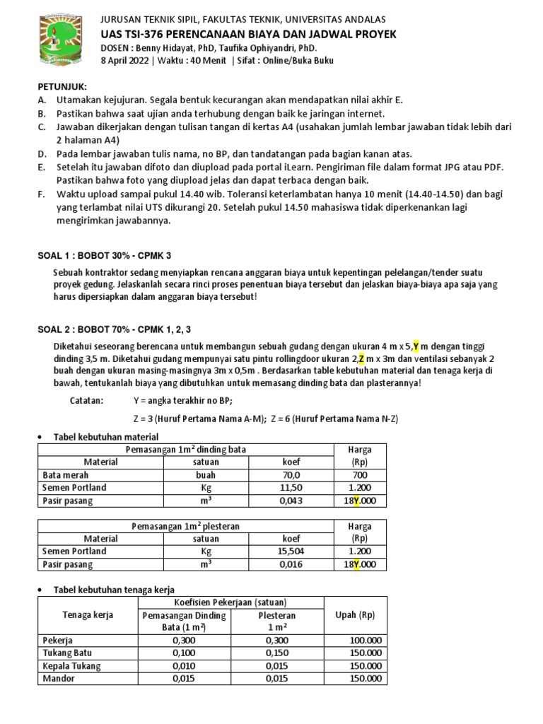 2022 - Soal UTS RAB Online | PDF