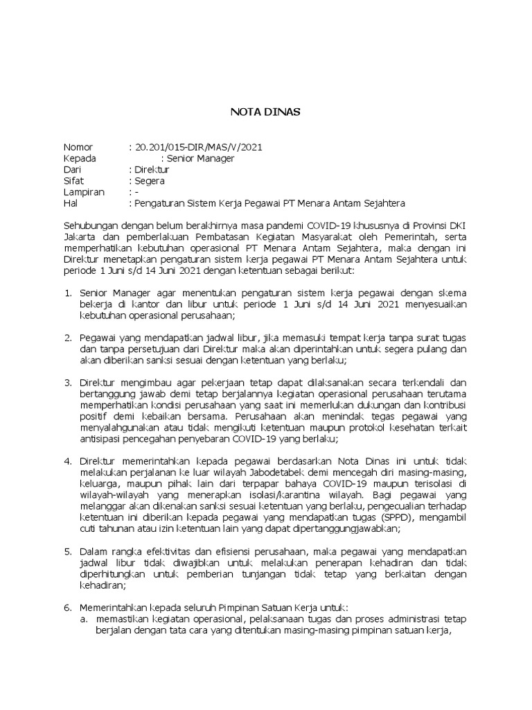 Draft Nota Dinas | PDF